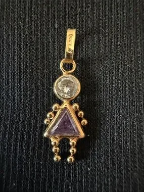 Jewelry | Solid 1k Gold Child Baby Girl Pendant With Clear And Purple ...